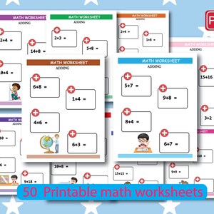 50 Math Bundle Printable Sheets,addition Worksheets,worksheets Adding ...
