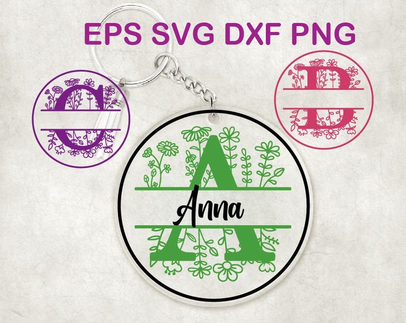 Keychain Split Floral Monogram Svgkeychain Monograms - Etsy
