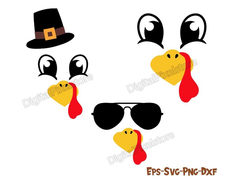 Turkey Face SVG Bundle: Girl Turkey, Gobble Clipart (digital Download ...