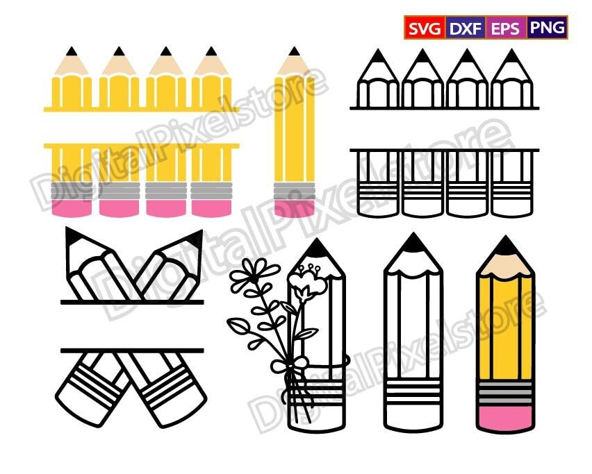 Pencil Svgpencil Name Frame Svgpencil Monogram Svgteacher Etsy