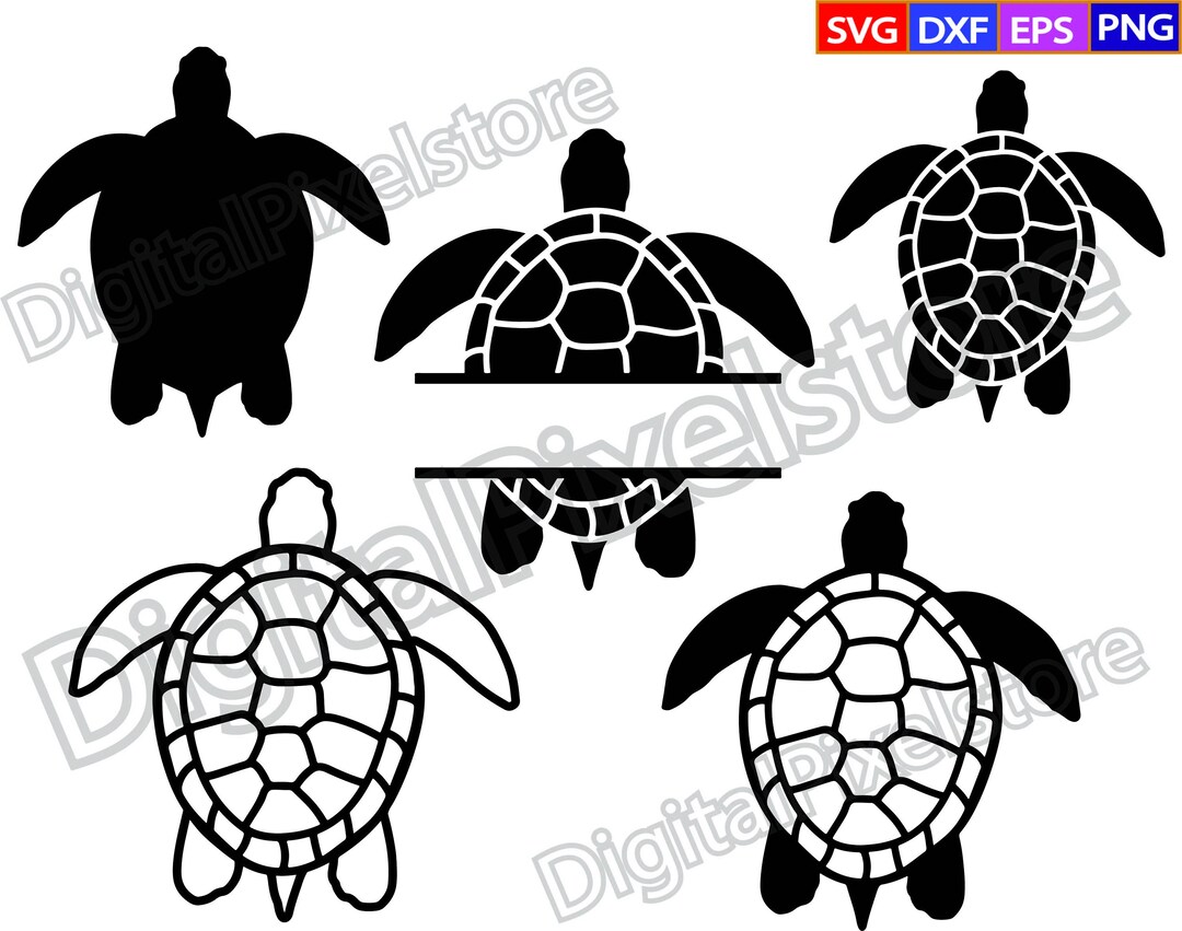Turtle SVG Bundle: Sea Turtle Silhouette, Monogram Frame (digital ...