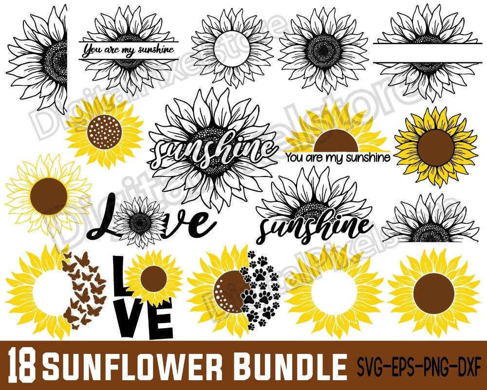 Sunflower Bundle Svg,sunflower Svg,half Sunflower Svg,sunflower ...