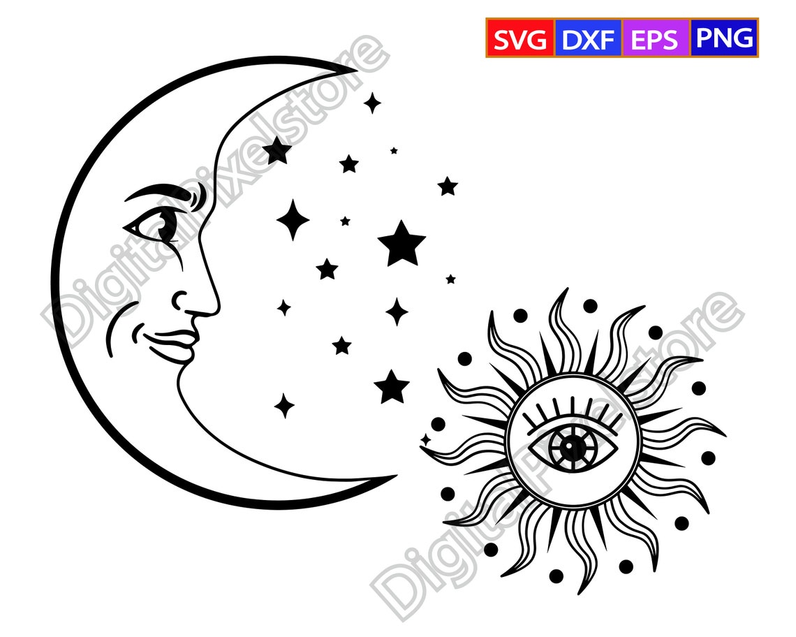 Sun and Moon Svg Files,celestial Sun and Moon Svg,bohemian Sun and Moon ...