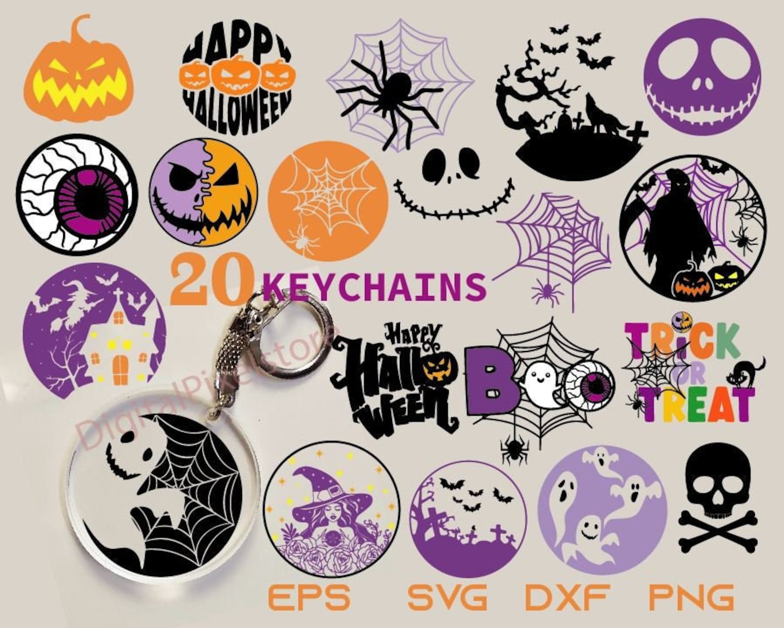 Halloween Keychain SVG Bundle: Ghost, Spider, Witch (digital Download ...