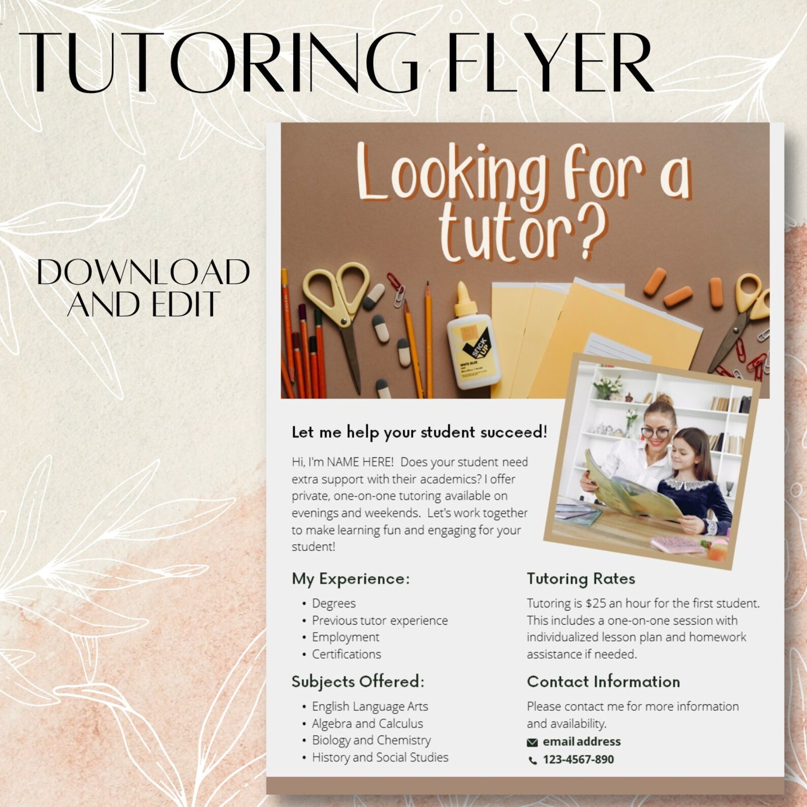 Tutoring Flyer Template Download and Edit - Etsy