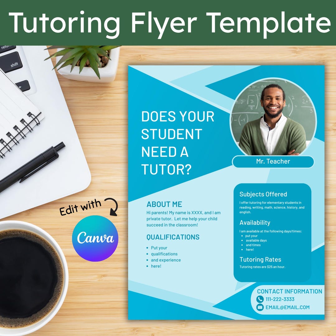 Editable Tutoring Flyer Template for Canva | Tutor Flyer Template for ...