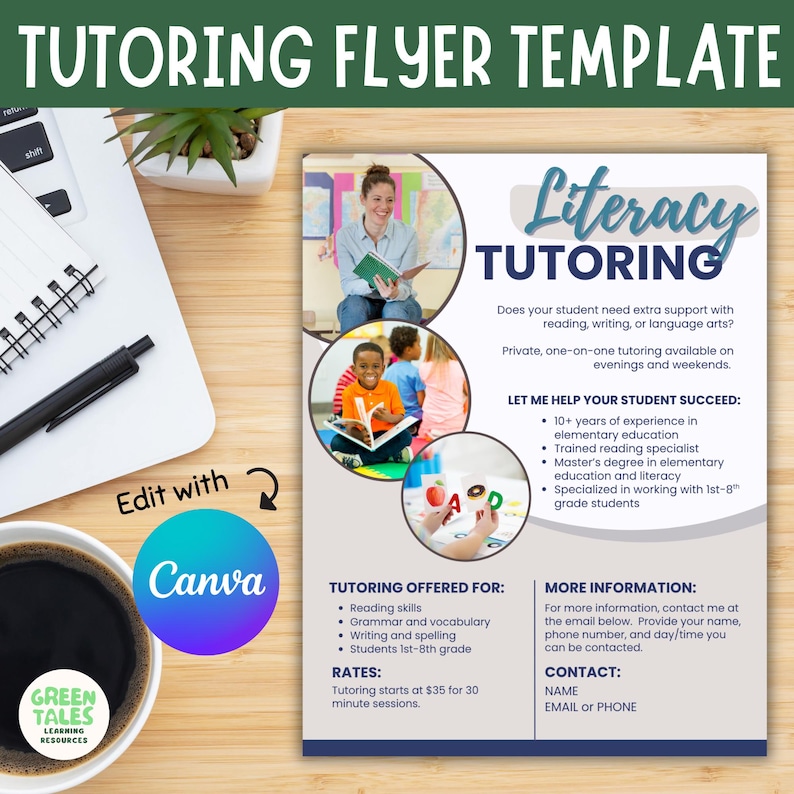 Editable Tutoring Flyer Template: Canva Marketing Flyer (digital Download) - Etsy