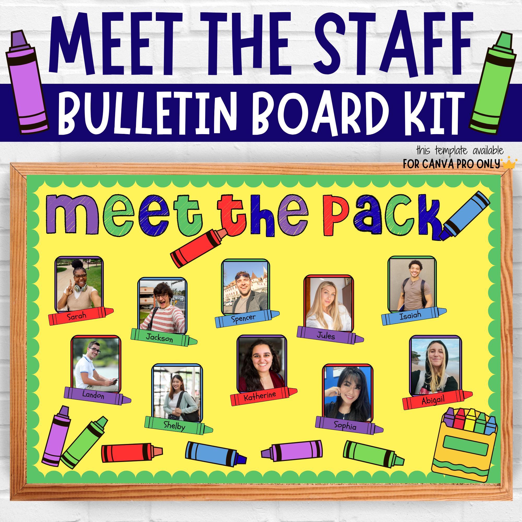 Meet the Staff Bulletin Board Template: Crayon Theme, Editable Canva ...