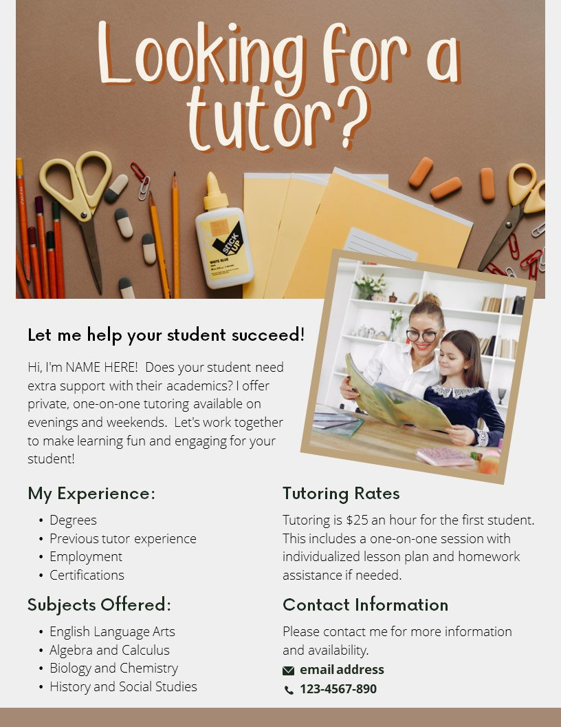 Tutoring Flyer Template | Download and Edit - Etsy