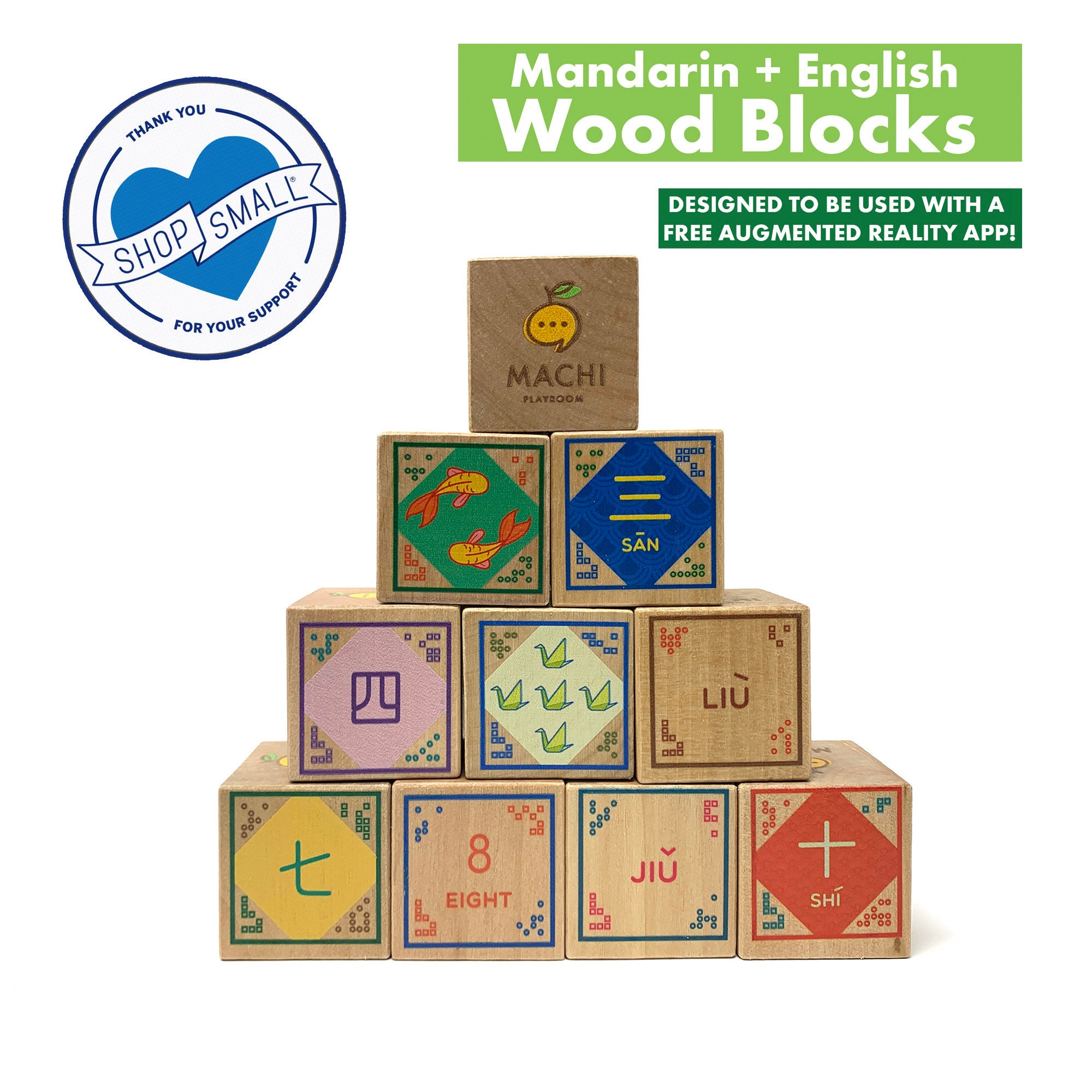 Machi Blocks Mandarin & English Bilingual Wood Blocks With - Etsy