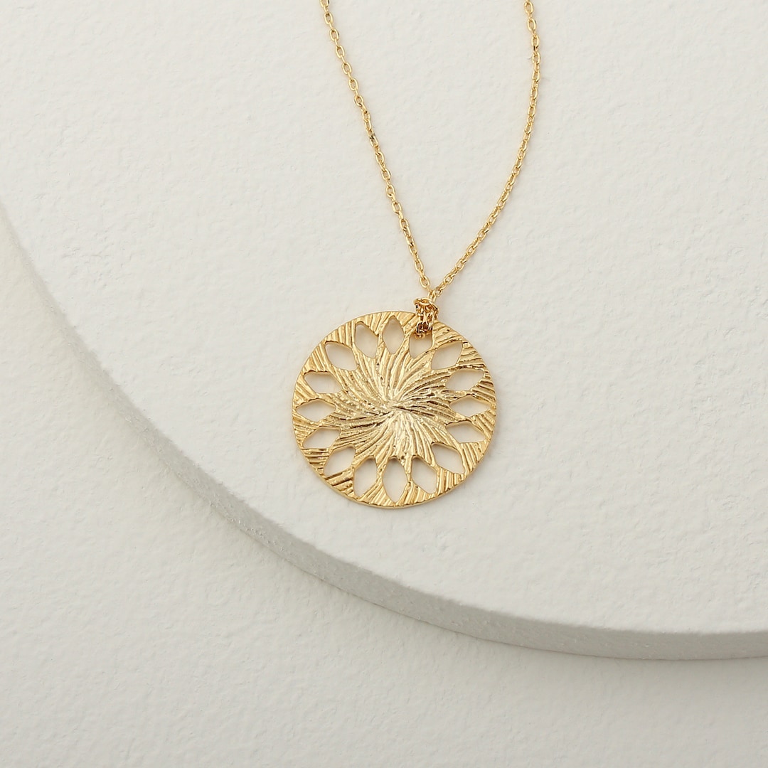 Matte Gold Solar Medallion Necklace, 14k Gold Plated Brass - Etsy