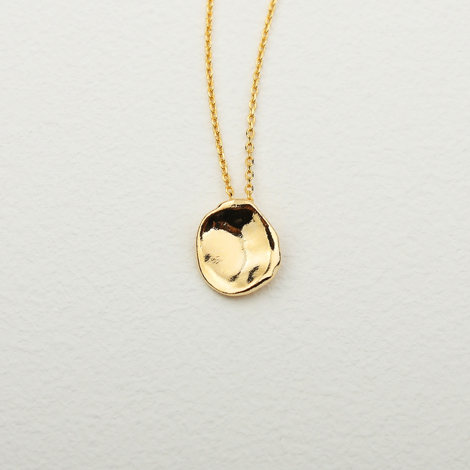 Crumpled Circle Gold Necklace Hammered Gold Coin Medallion | Etsy