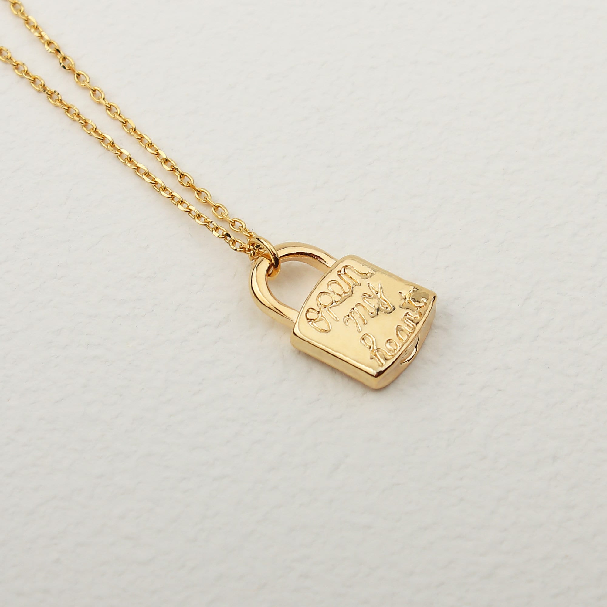 Gold Vintage Lock Necklace Square Lock with Lettering | Etsy