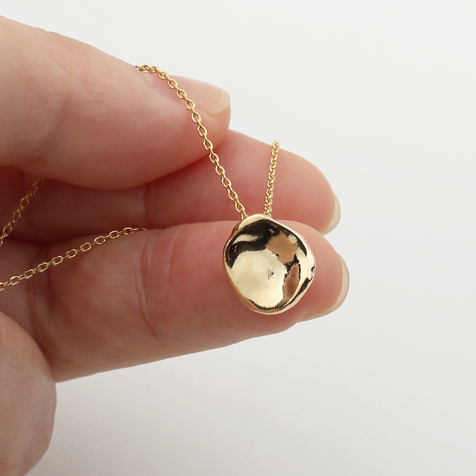 Crumpled Circle Gold Necklace Hammered Gold Coin Medallion | Etsy