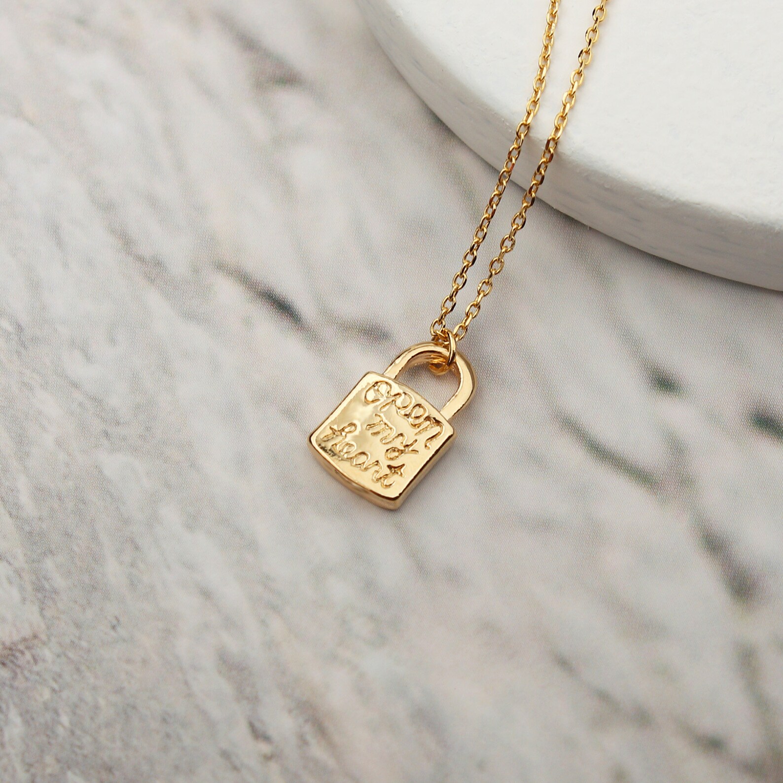 Gold Vintage Lock Necklace Square Lock with Lettering | Etsy
