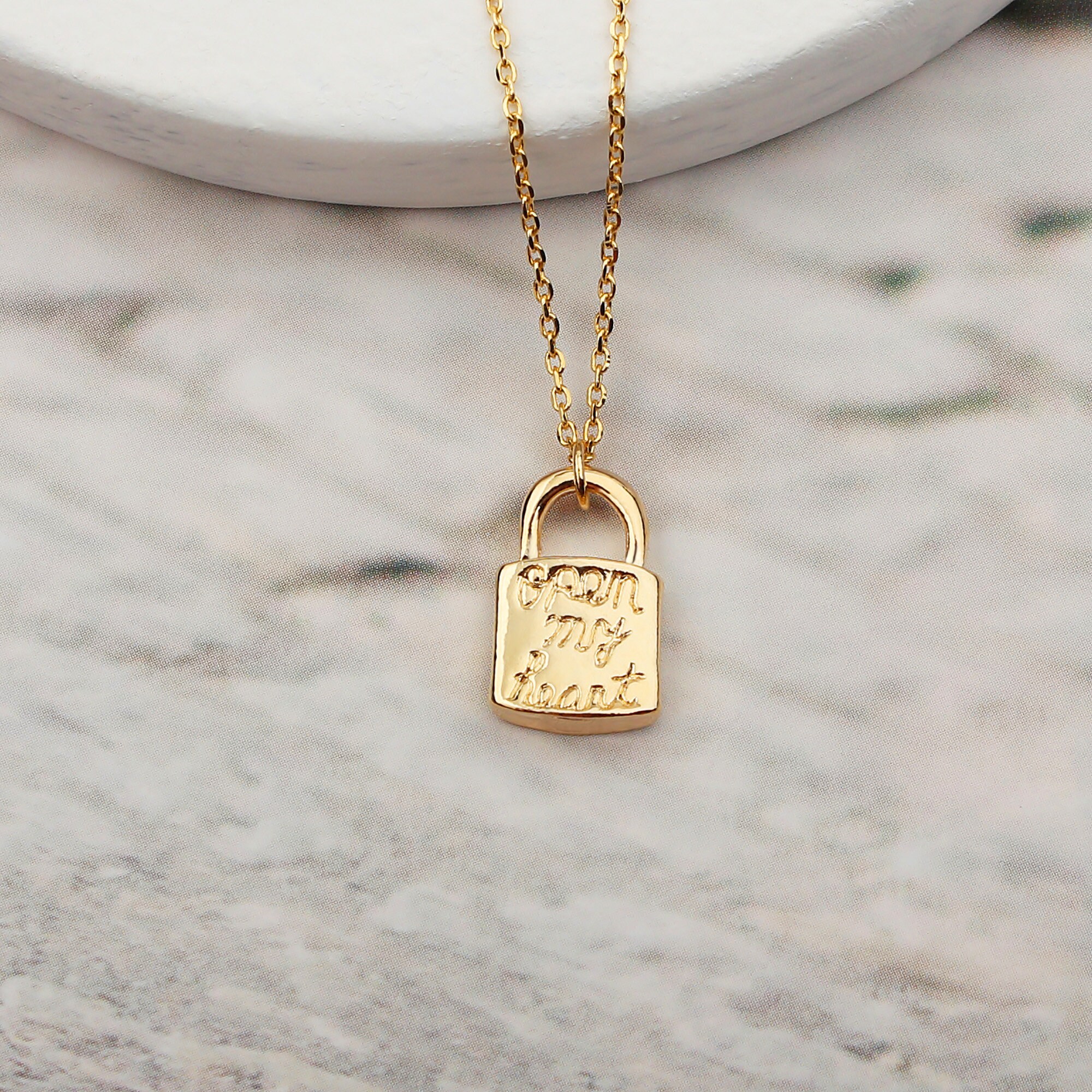 Gold Vintage Lock Necklace Square Lock with Lettering | Etsy