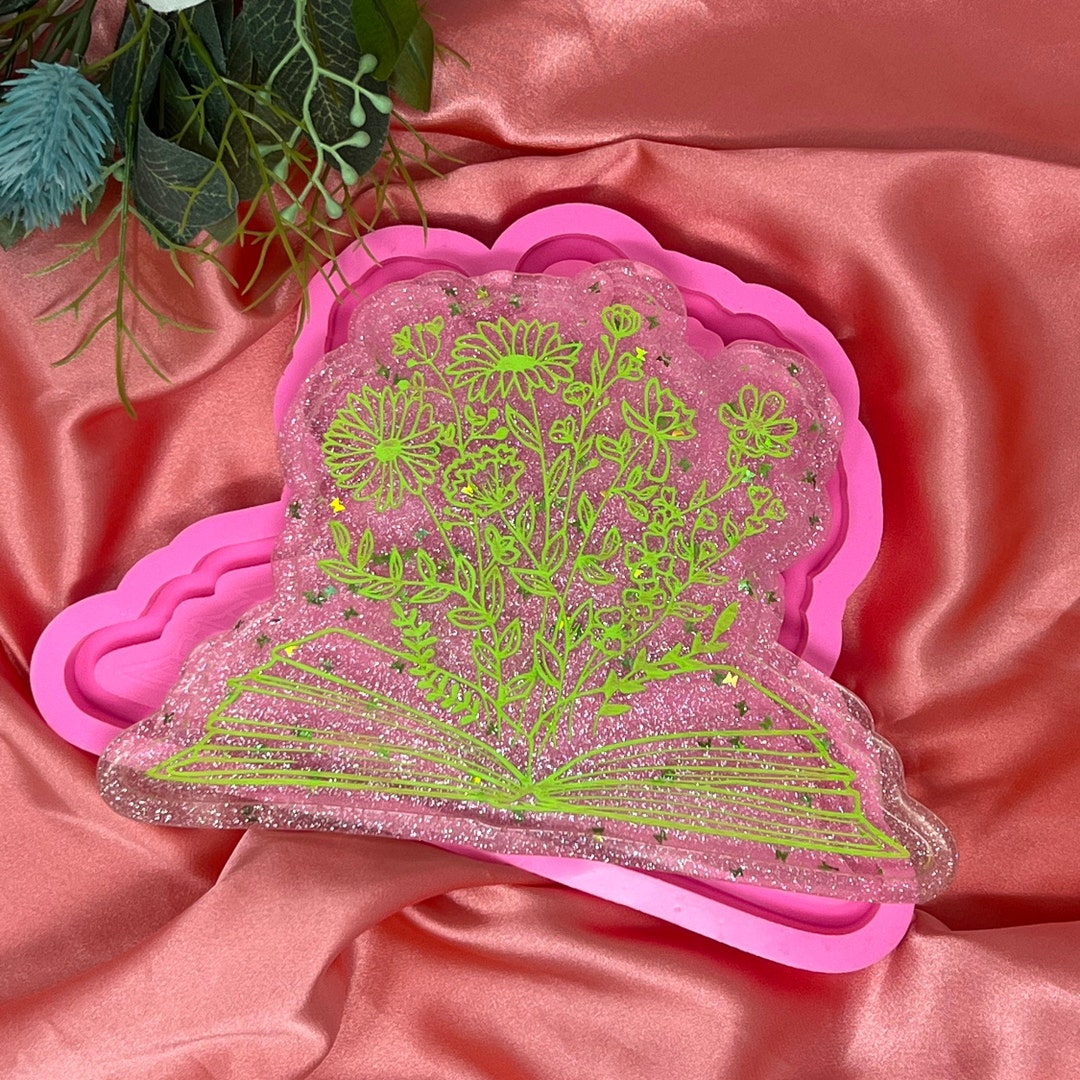 Floral Book Tray Mold - Open Book Mold - Flower Trinket Tray Mold ...