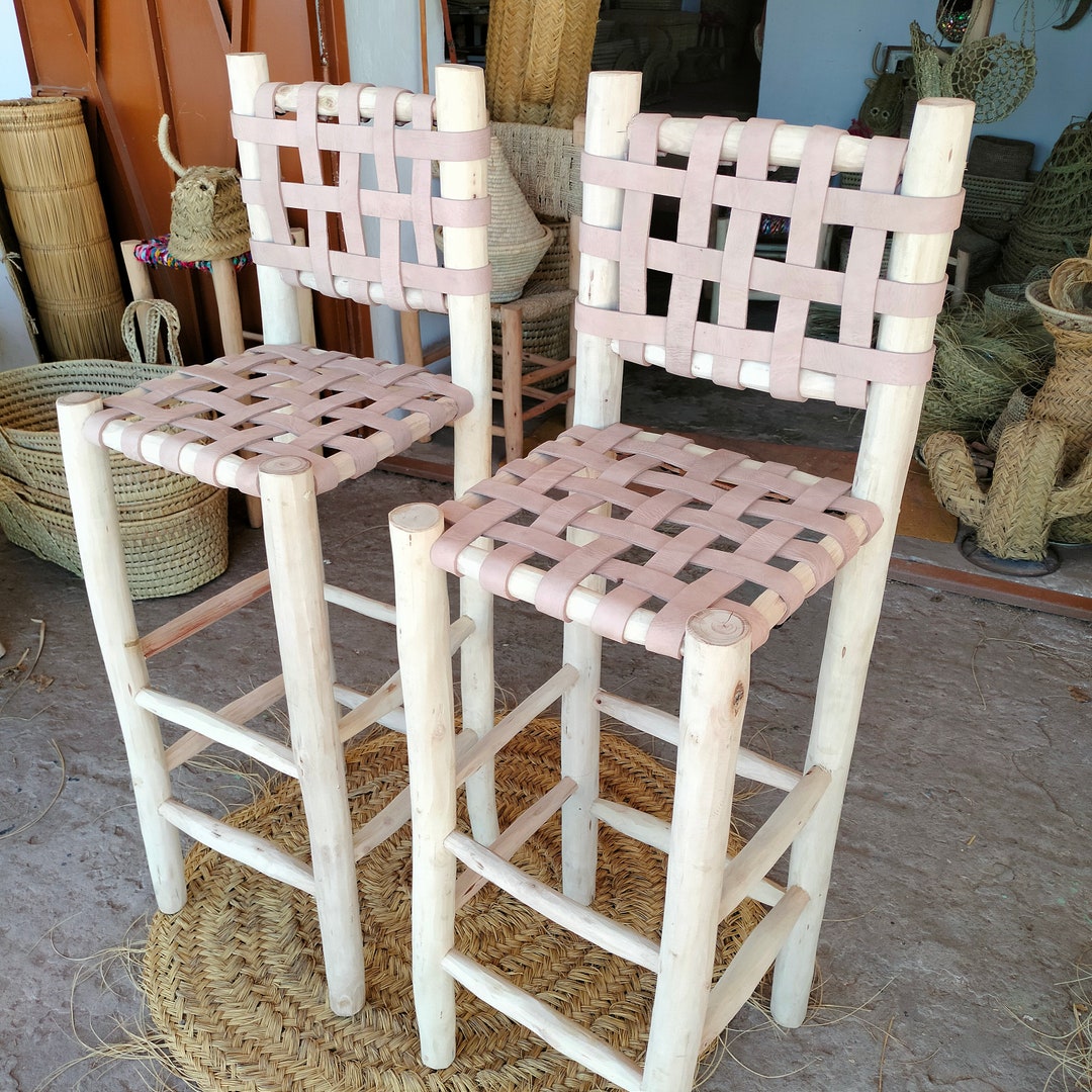 Solid Wood Bench, Vintage Wood and Leather Stool, Handcrafted Chair ...