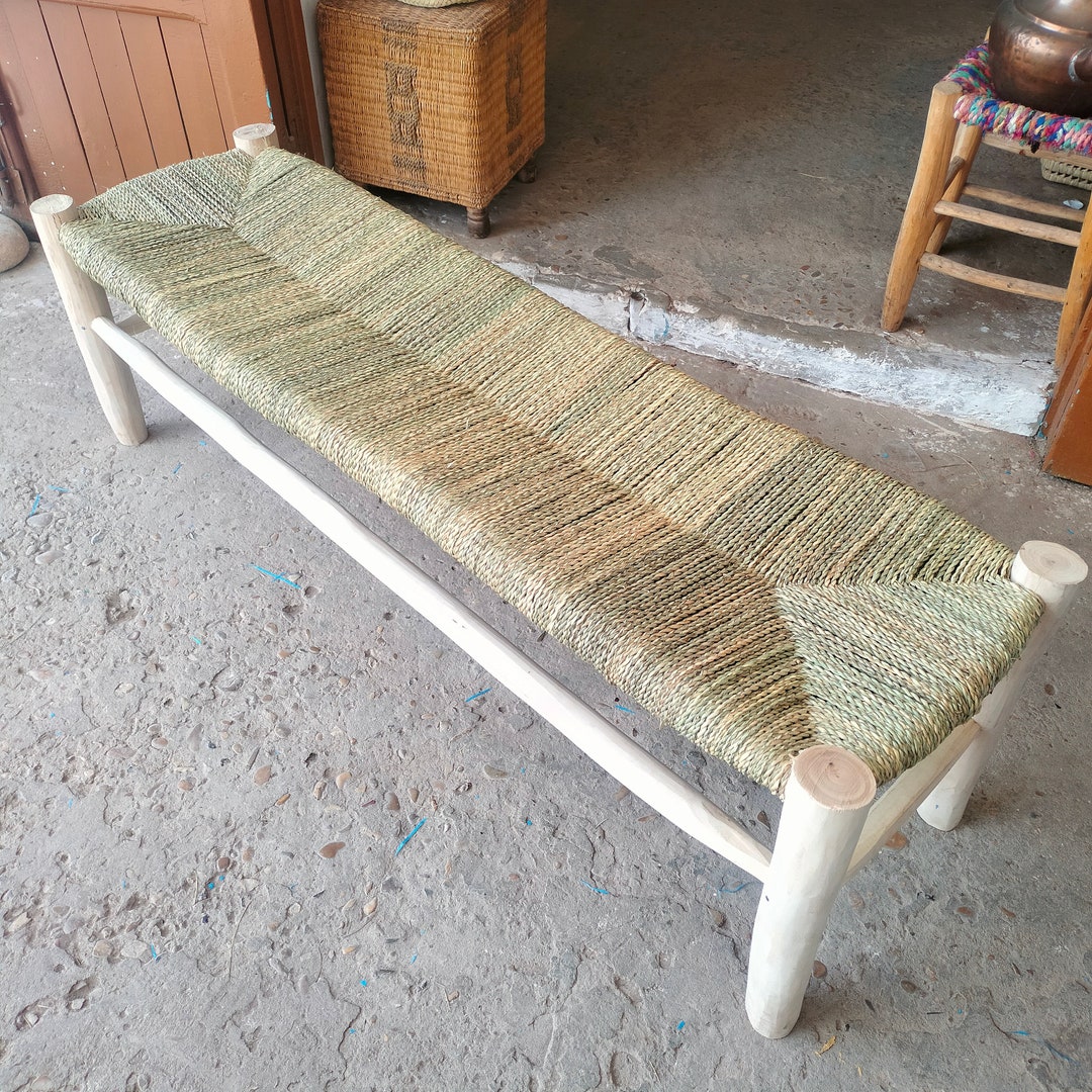 PROMOTION Moroccan Bench in Solid Wood and Rattan Traditional Beldi ...