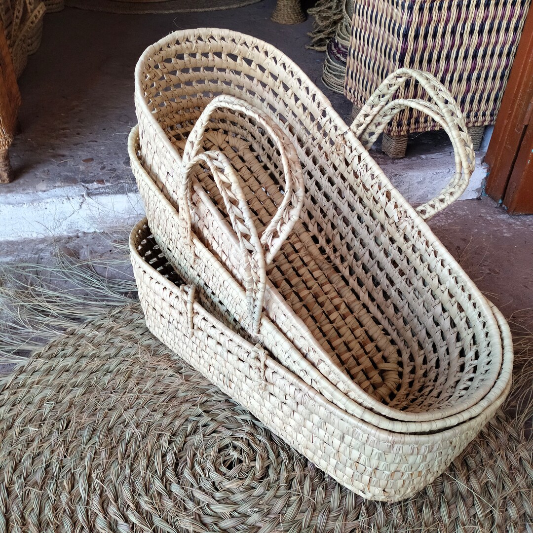 Set of 3 Palm Leaf Storage Baskets With Handles - Etsy