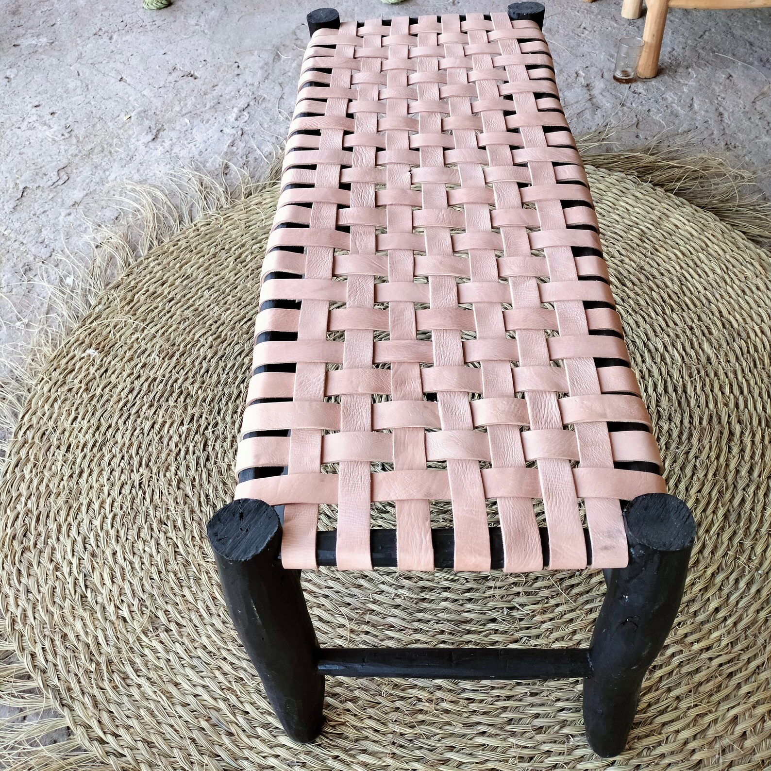 Free Shipping Moroccan Bench in Solid Wood and Camel Leather - Etsy