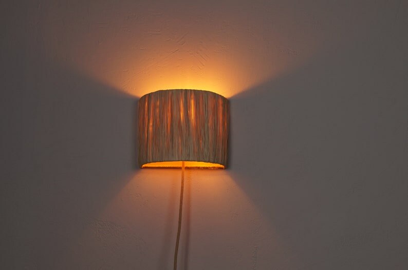 Set of 2 Raffia Wall Lamp - Etsy