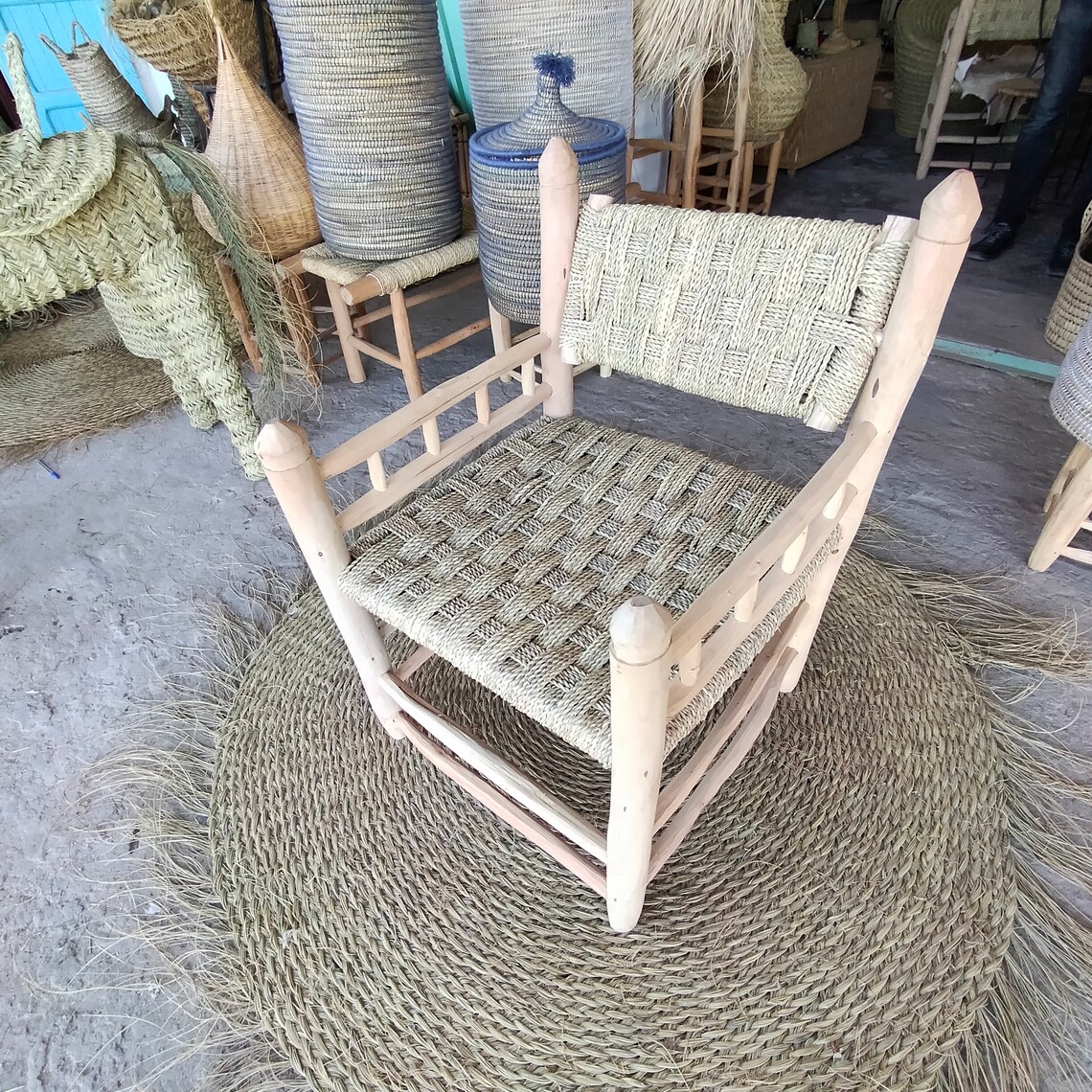 Stool Top of Bar 74 cm in raw wood and straw | Etsy