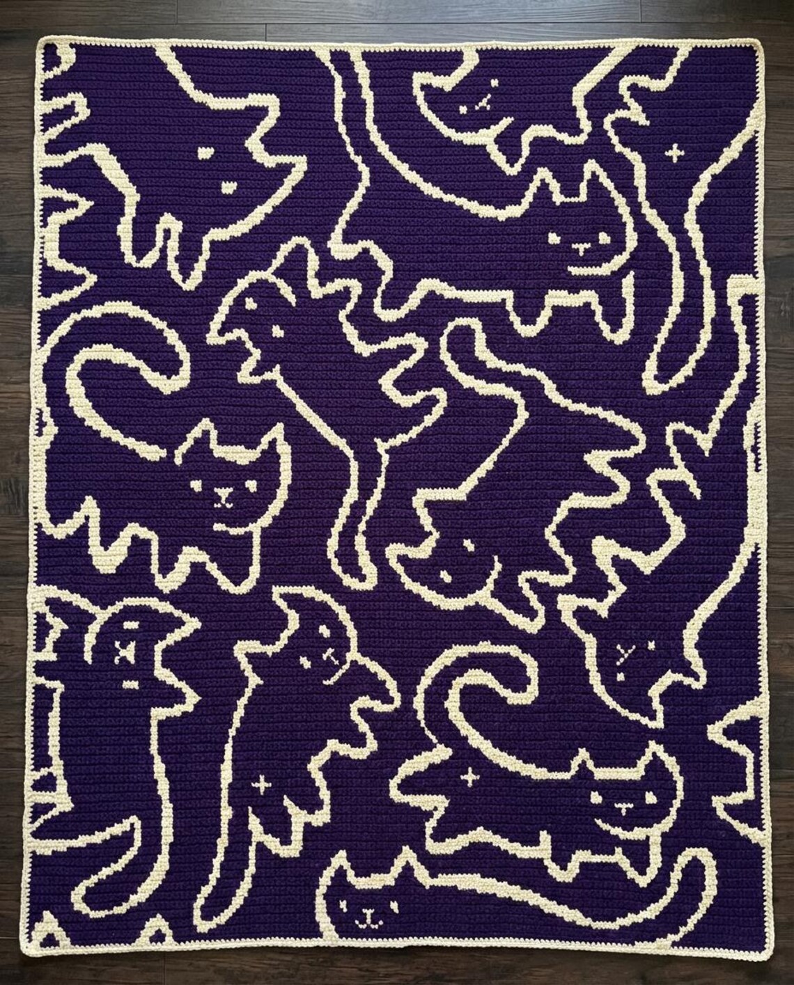 Afghan Doodle Cats Blanket Crochet Pattern Tapestry – Black Kittens ...