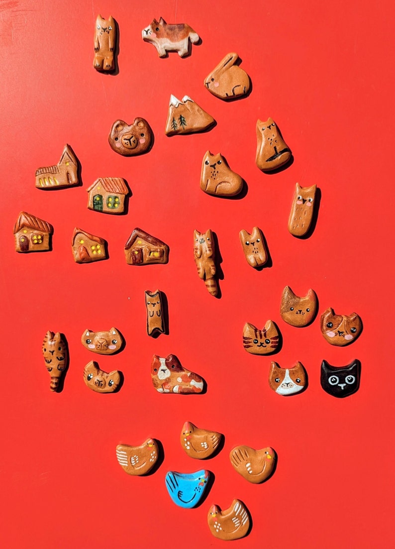 Set 5 Cat Clay Magnets Cute Ceramic Kitten Refrigerator Magnet Small ...