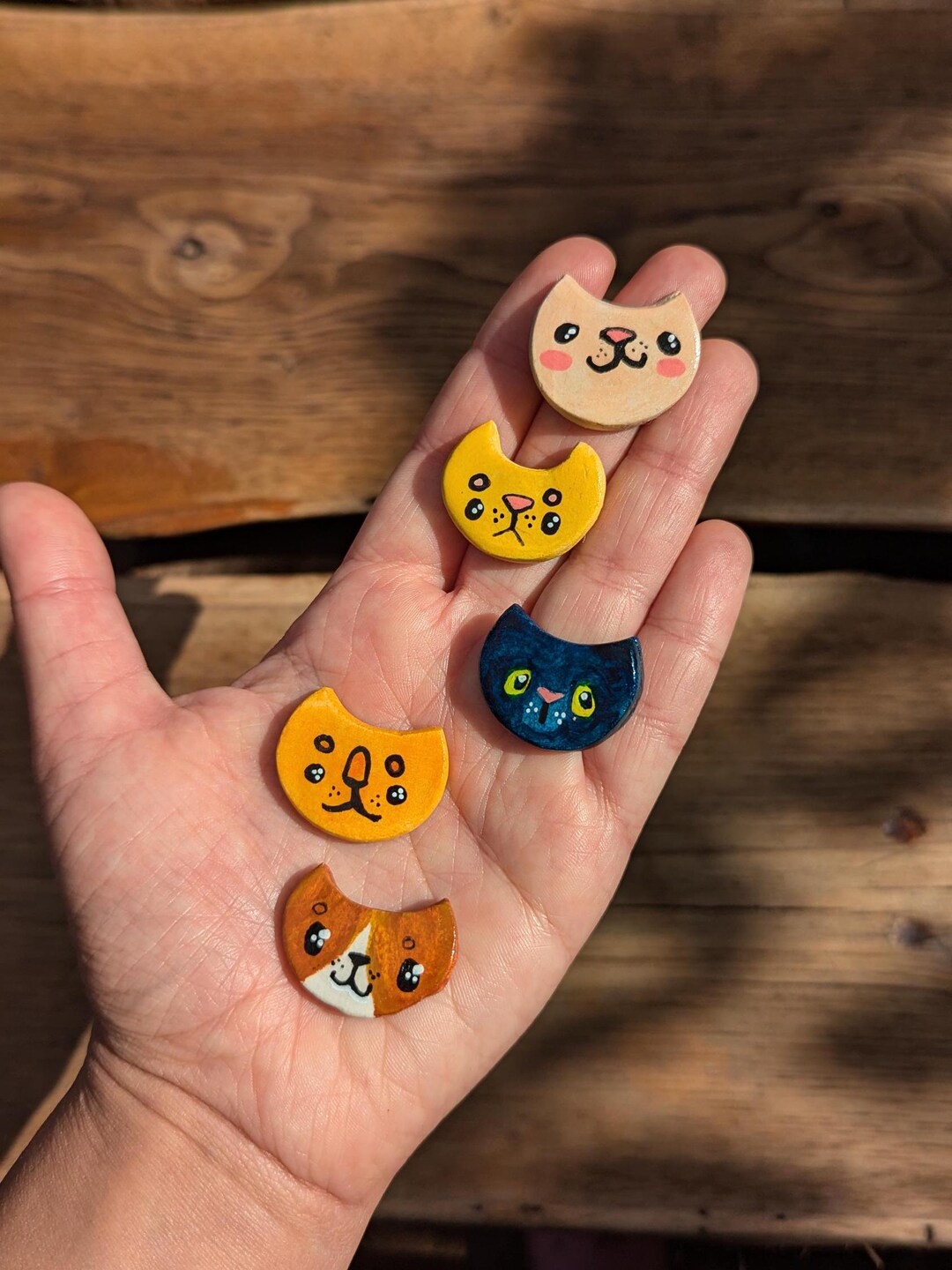 Set of 5 Cute Cat Clay Magnets - Kitten Magnet Set - Handmade Unique ...