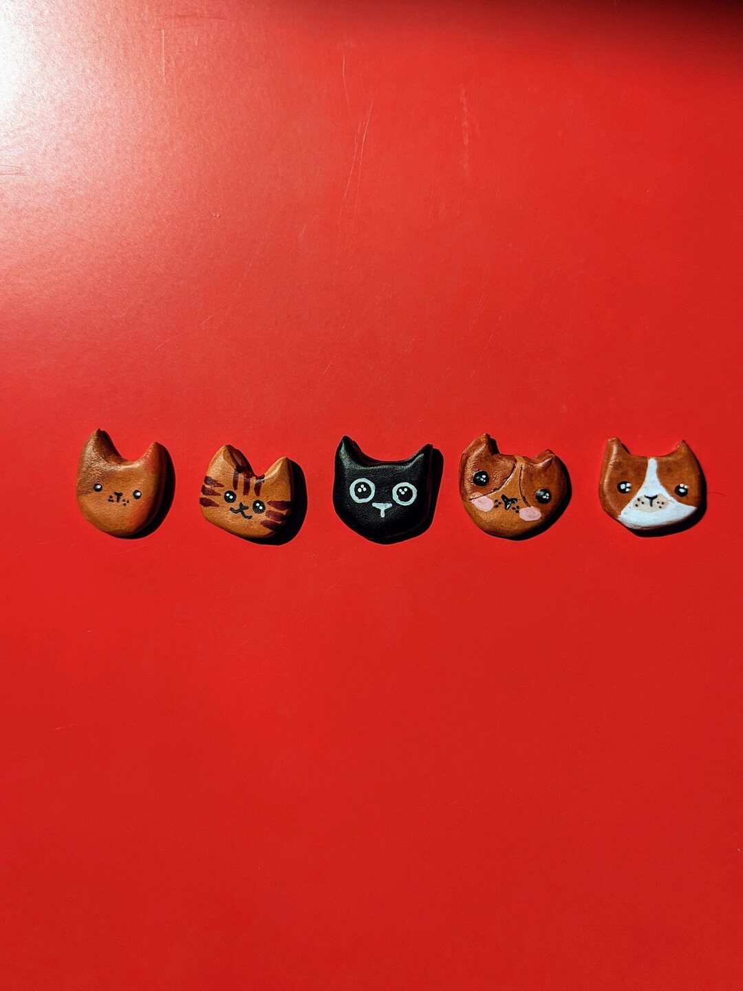 Set 5 Cat Clay Magnets Cute Ceramic Kitten Refrigerator Magnet Small ...