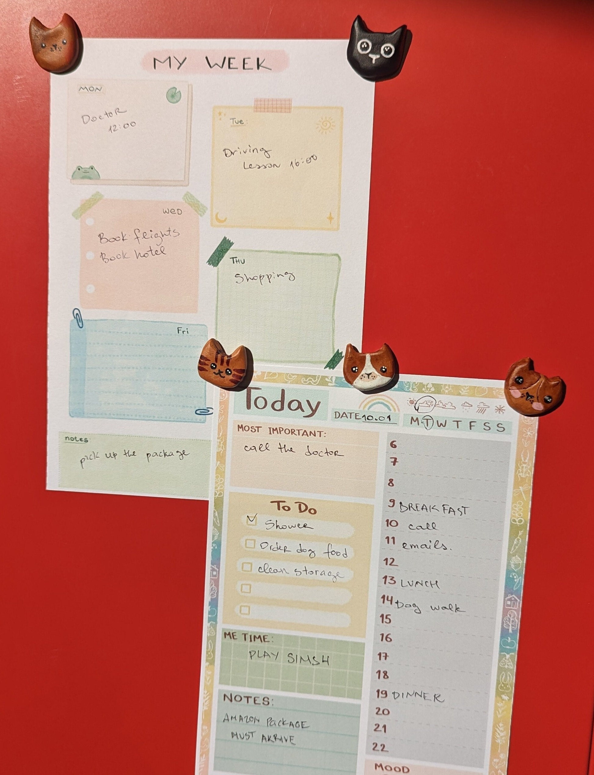 Set 5 Cat Clay Magnets Cute Ceramic Kitten Refrigerator Magnet Small ...