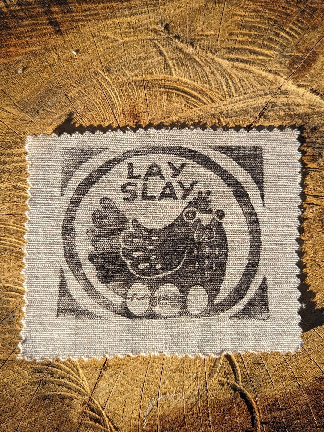 Chicken Saw on Patch Cute and Funny Hen With Eggs Blue and Beige Patch ...