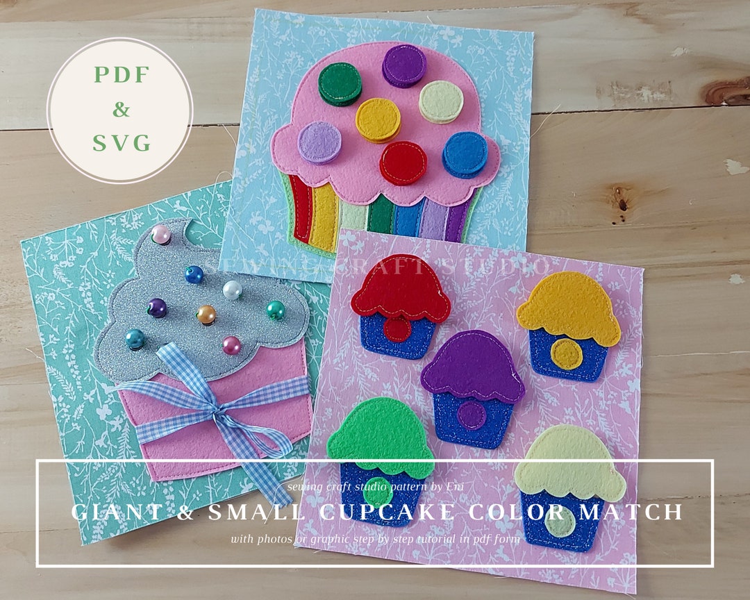 Giant Cupcake Color Match Quiet Book Activity, Felt Book PDF-SVG ...