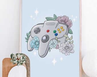 Nintendo Switch Print Fine Line Video Game Floral Art - Etsy