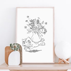 Bulbasaur Art Print Fine Line Floral Art - Etsy