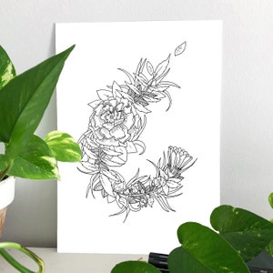 Marigold Art Print Fine Line Floral Art - Etsy