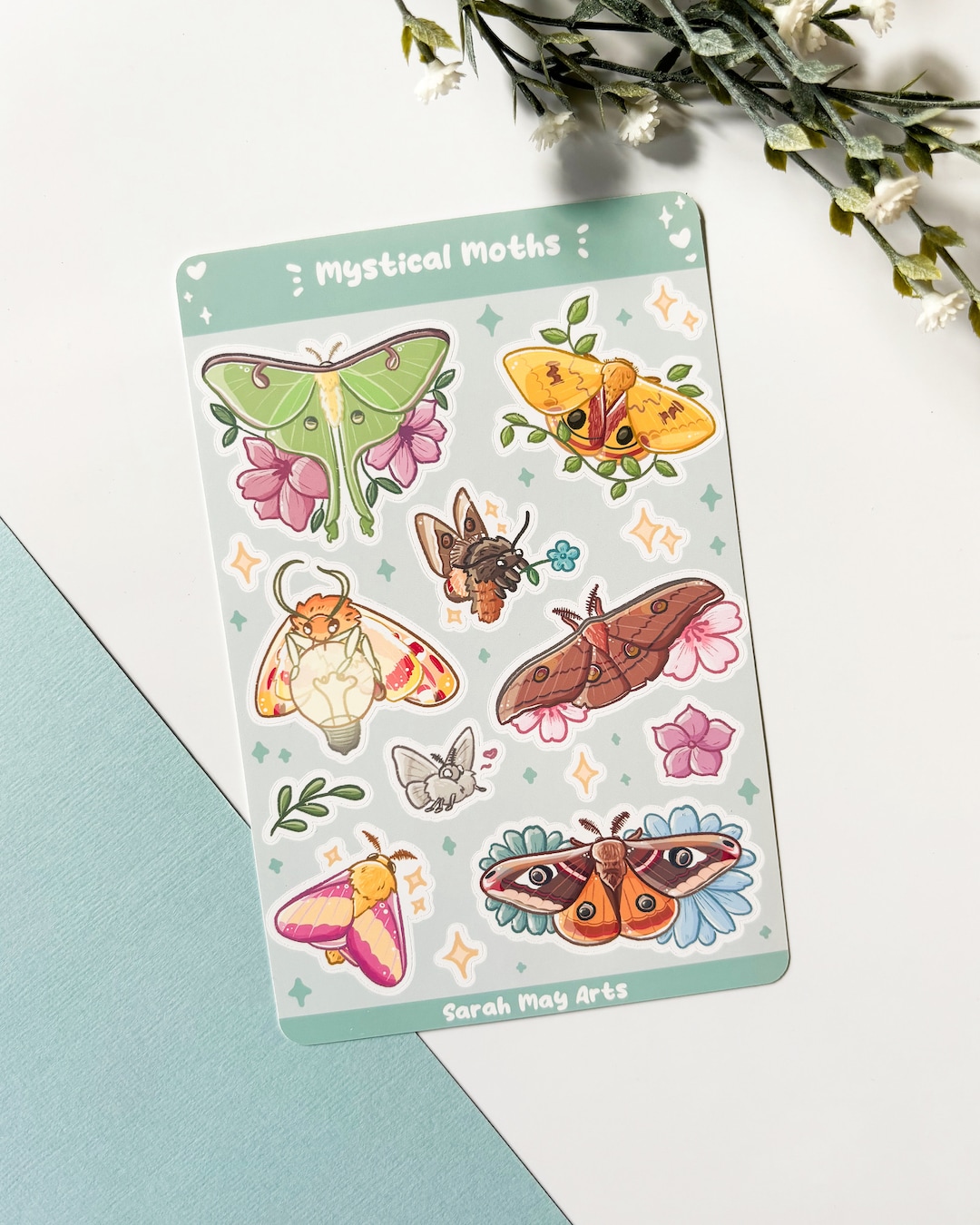 Mystical Moths Sticker Sheet - 15pcs Cottagecore Matte Vinyl Floral ...
