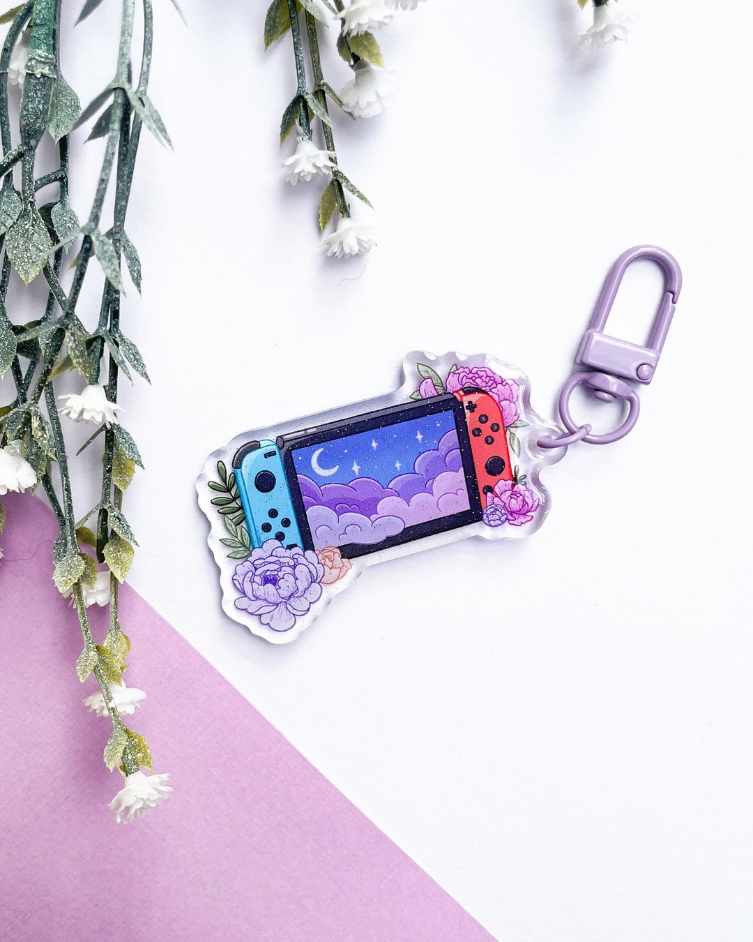 Nintendo Switch Acrylic Charm | Video Game Console Floral Keychain - Etsy