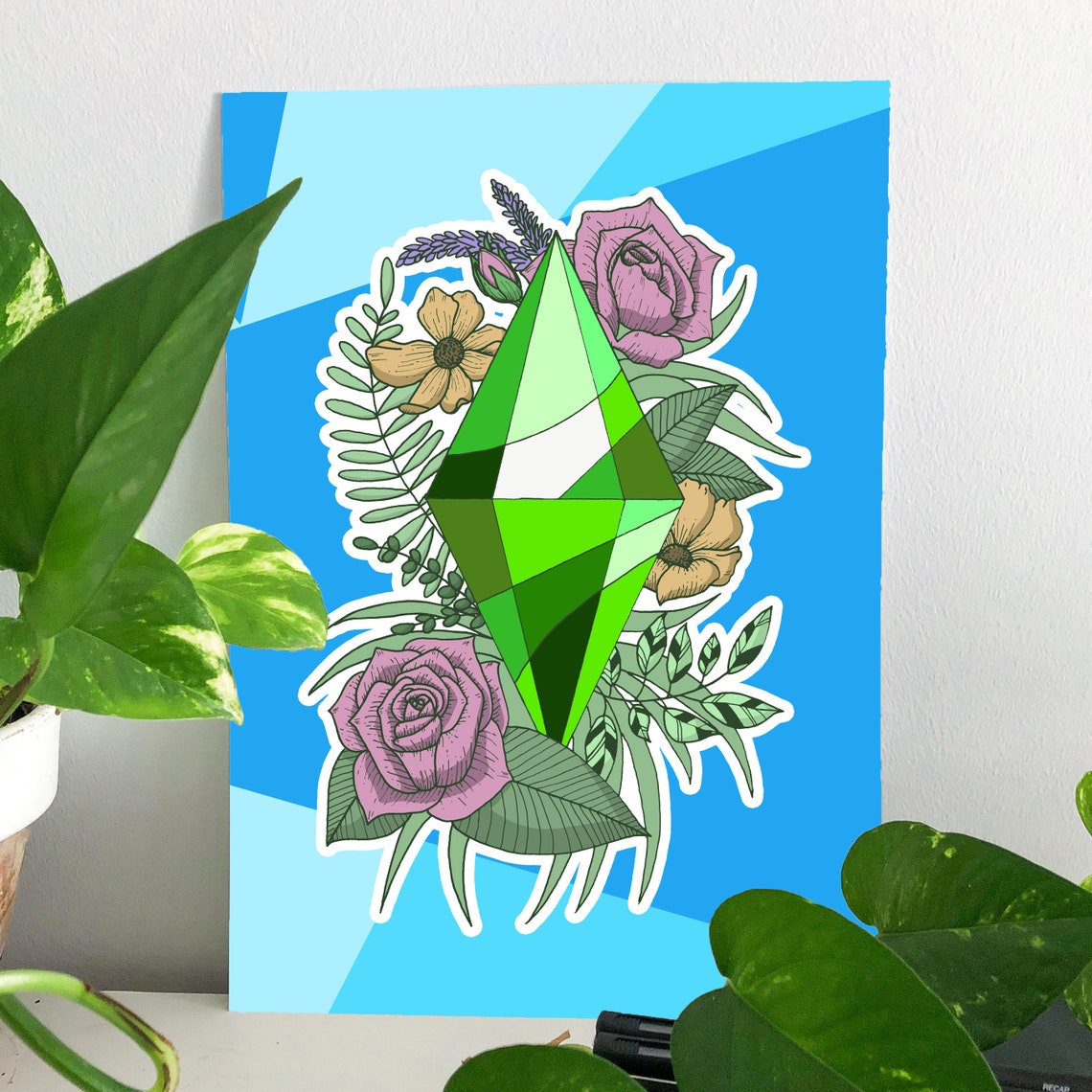 Floral Plumbob Art Print the Sims 4 Fine Line Floral Art - Etsy Ireland