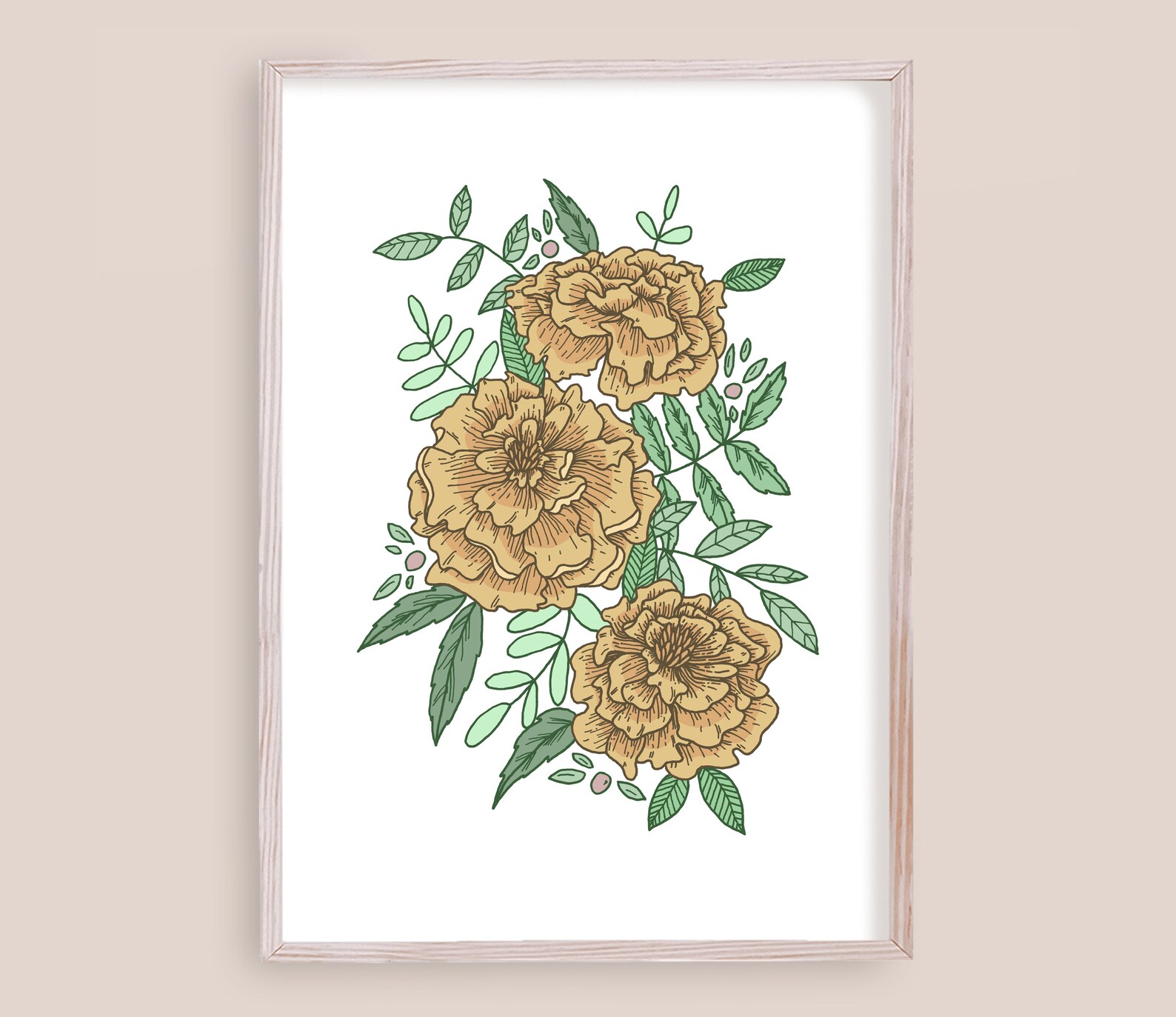 Marigold Art Print Fine Line Floral Art | Etsy