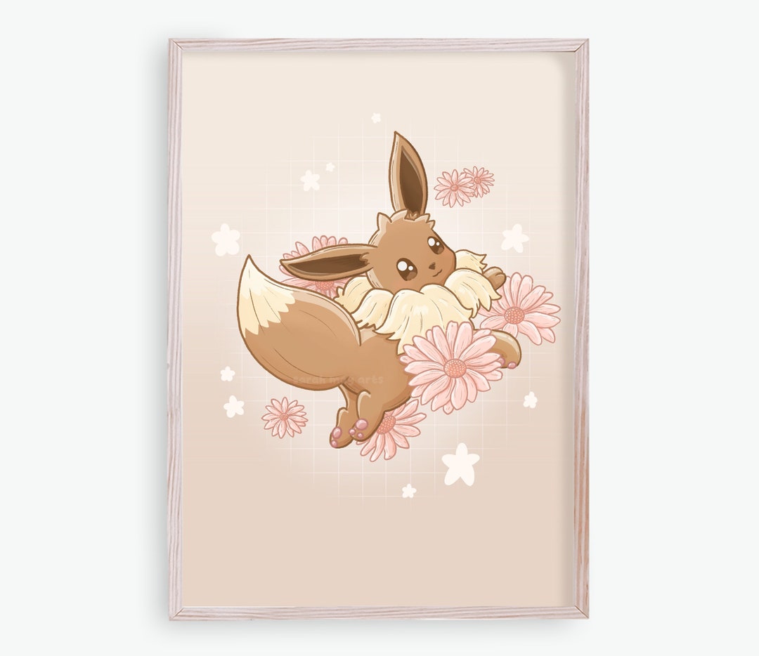 Eevee Print | Fine Line Pokemon Eeveelution Floral Art - Etsy