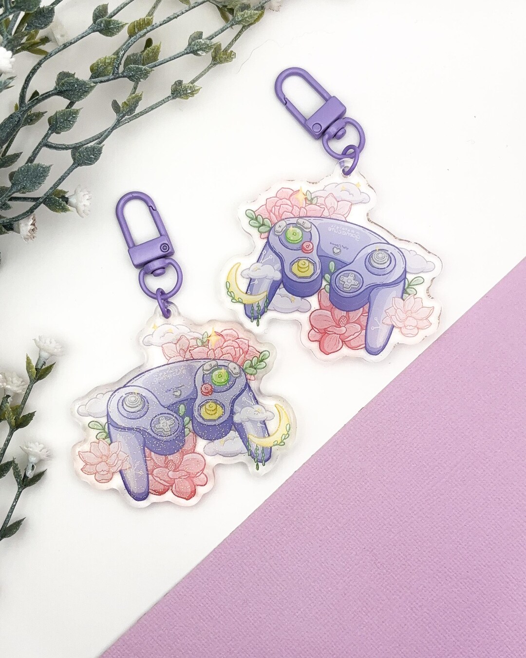 Gamecube Acrylic Charm | Video Game Console Floral Keychain - Etsy