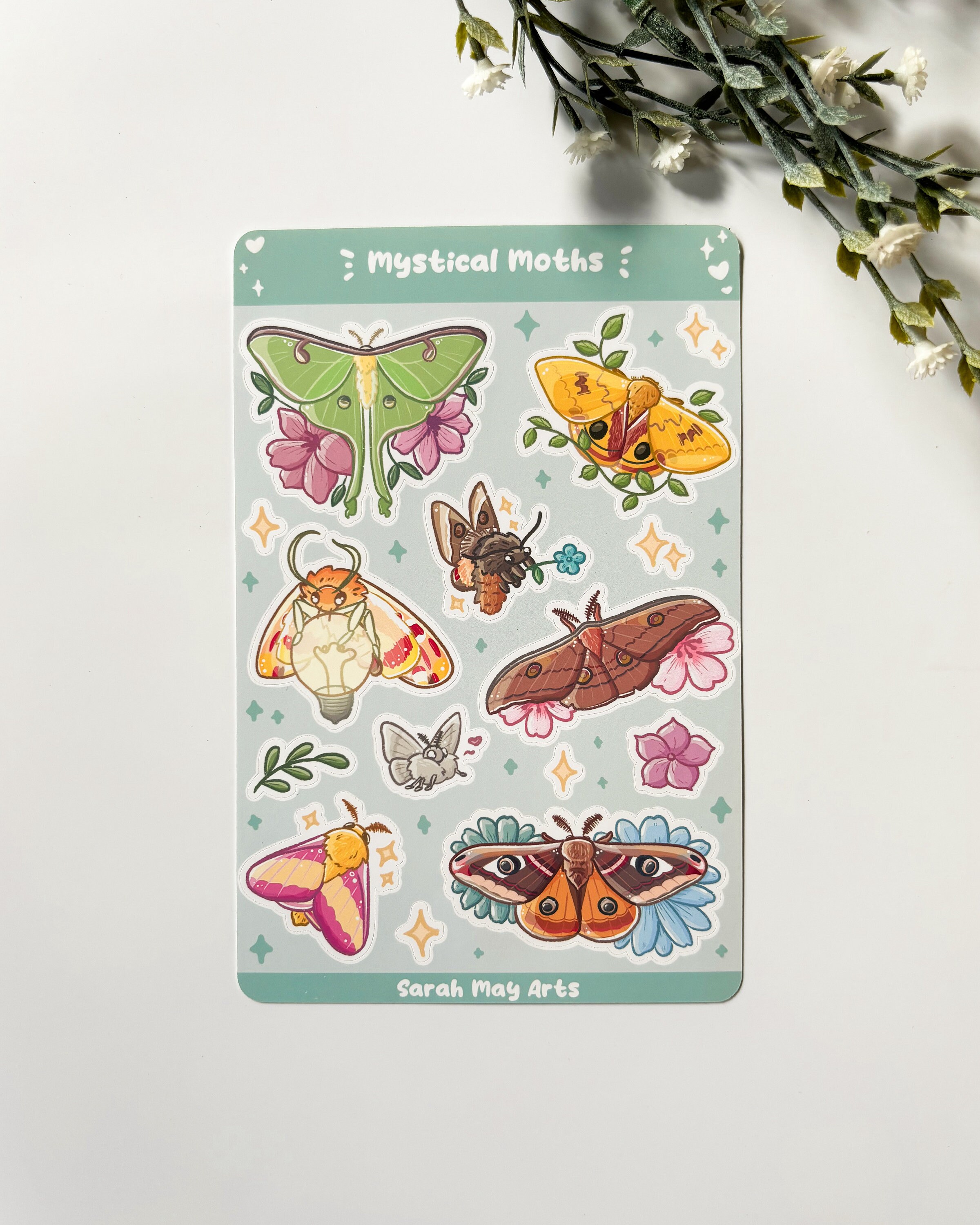 Mystical Moths Sticker Sheet - 15pcs Cottagecore Matte Vinyl Floral ...