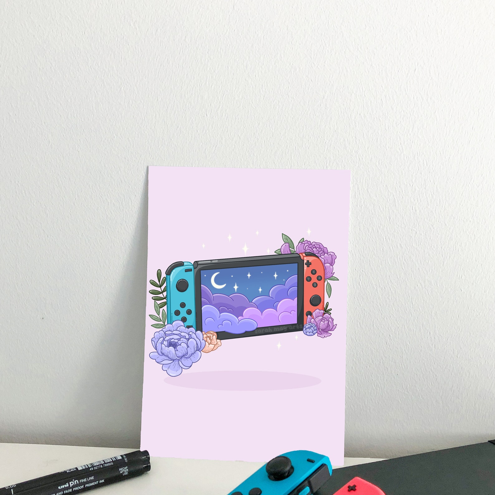 Nintendo Switch Print Fine Line Video Game Floral Art - Etsy