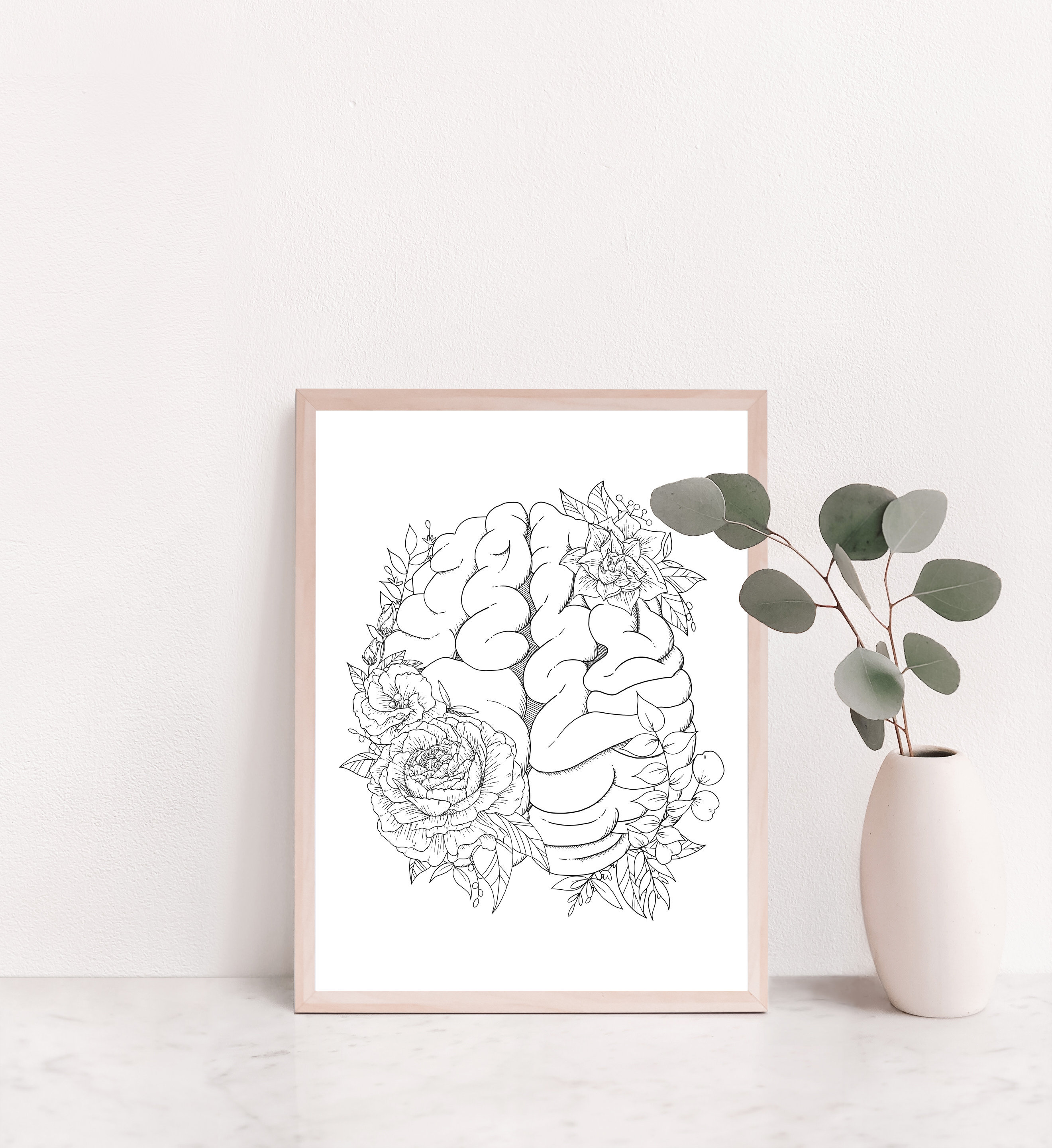 Floral Anatomical Brain Art Print Fine Line Floral Art - Etsy Australia