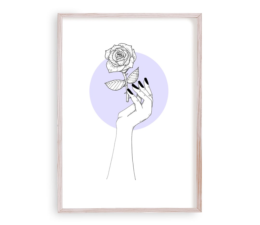 Feminine Hand Art Print Fine Line Floral Art - Etsy