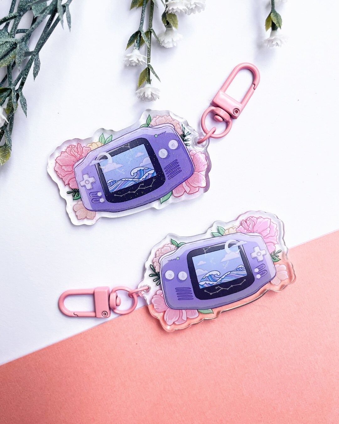 Game Boy Advance Acrylic Charm | Nintendo Console Floral Keychain - Etsy