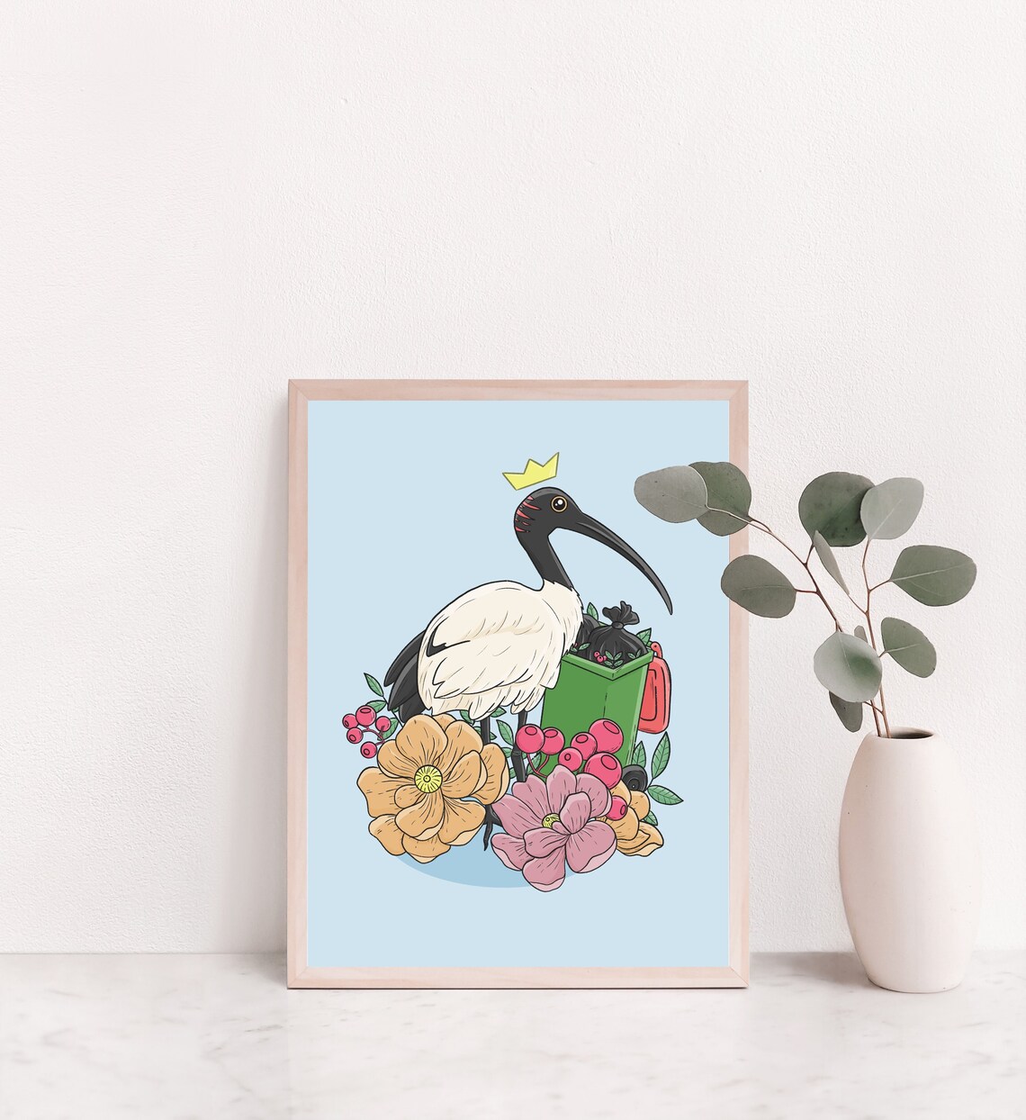 Bin Chicken Art Print Fine Line Australian Ibis Floral Art - Etsy Australia