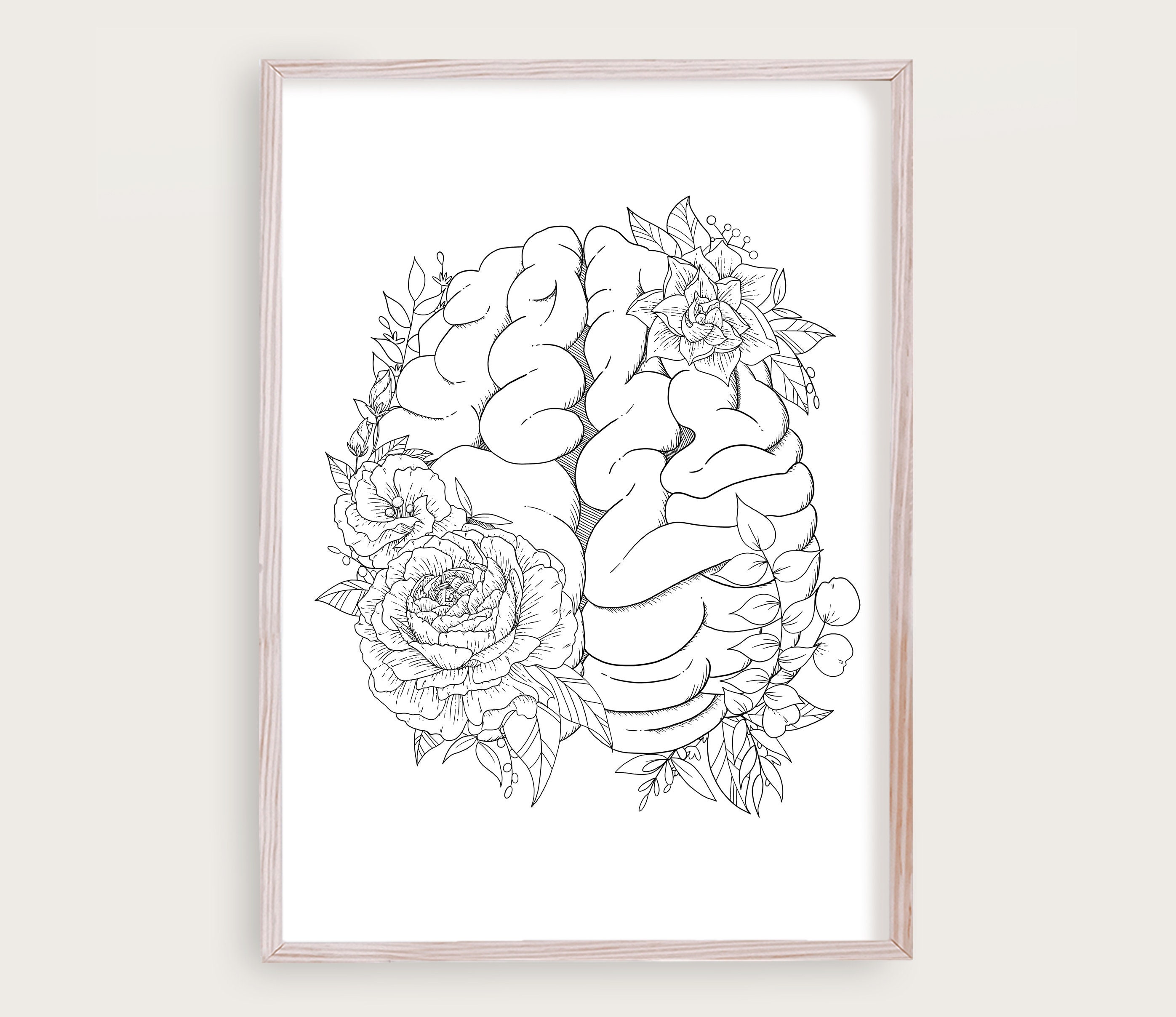 Floral Anatomical Brain Art Print Fine Line Floral Art - Etsy Australia